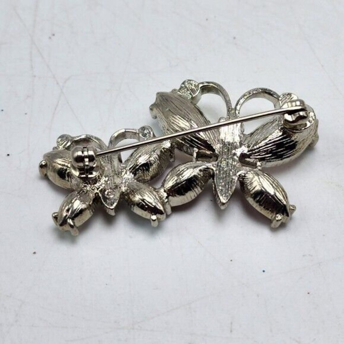 Avon 1999 Double Butterfly Lapel Pin AB Rhinestone Silver Tone Brooch ...