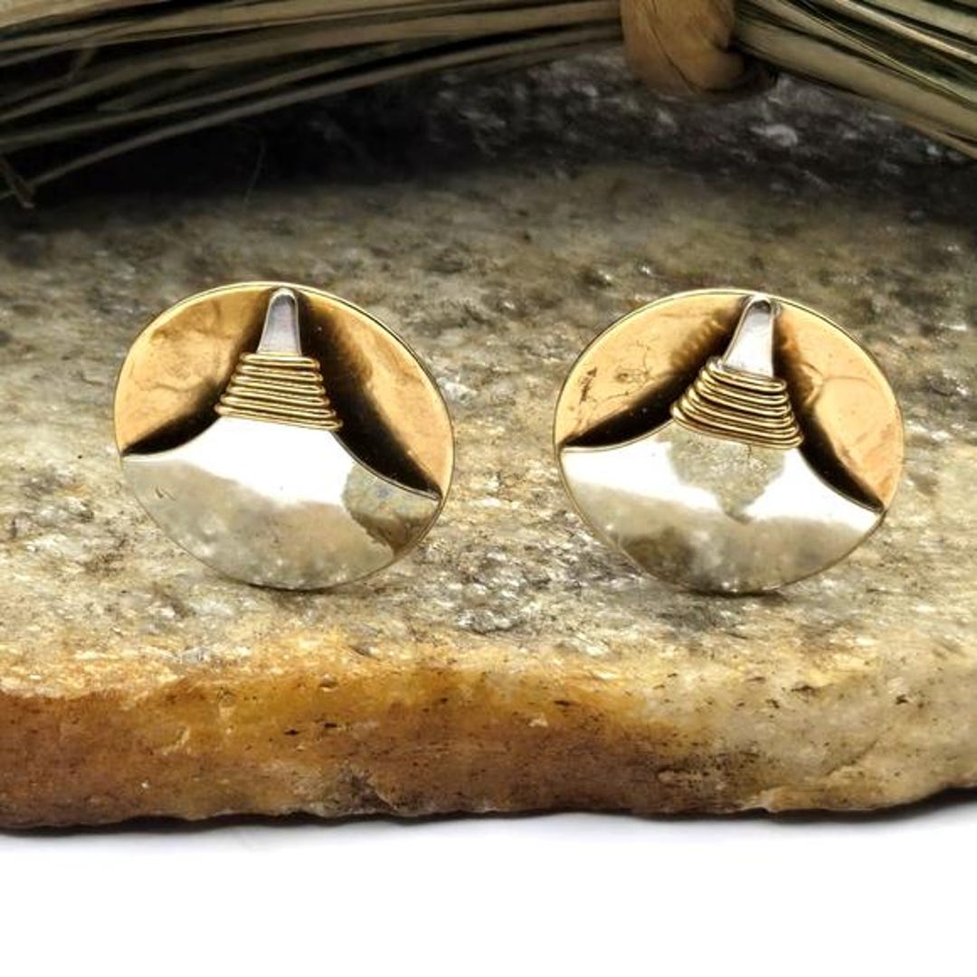 MB SF Marjorie Baer Modernist Metal Earrings Clip-on Brutalist Silver ...