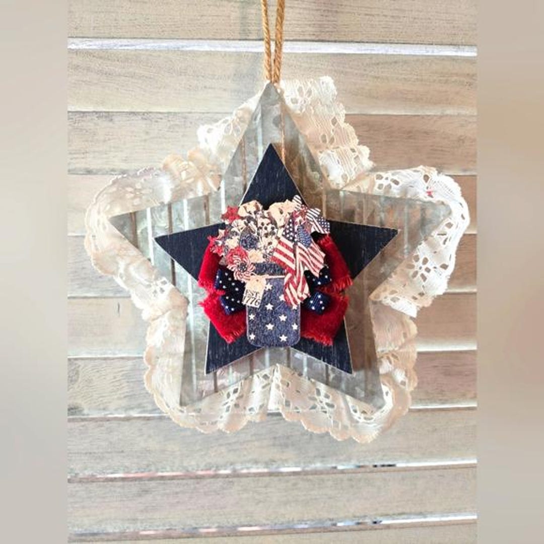 Handmade Americana 1776 Mason Jar Flag Door Wall Homespun Star Military ...