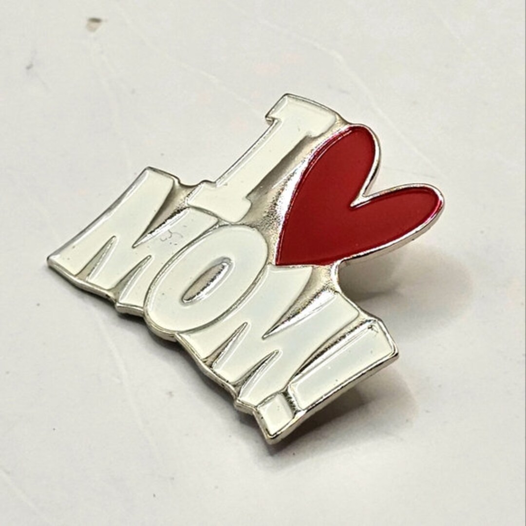 I Love Mom Lapel Pin Mother's Day Silver Tone Heart Enamel Pinback ...
