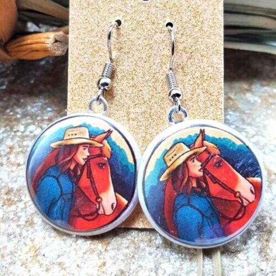 Cowgirlvintagejewels Cowgirl Horse Earrings Cowgirl Up Western Southwest Country Girl Farm Girl Souvenir Fashion Costume Jewelry Handmade