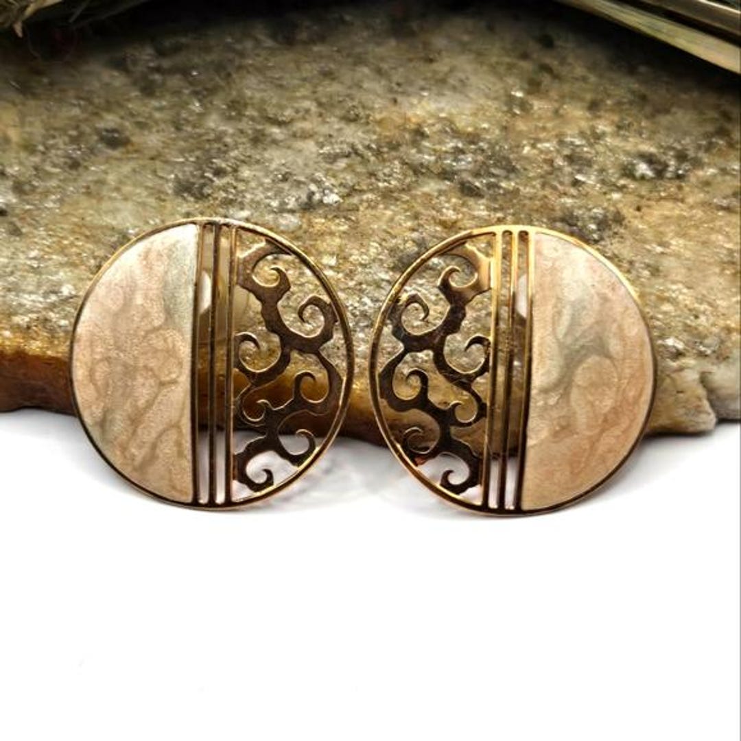 NWT Designer Edgar Berebi Enamel Stud Earrings Pierced Gold Tone Berebi ...