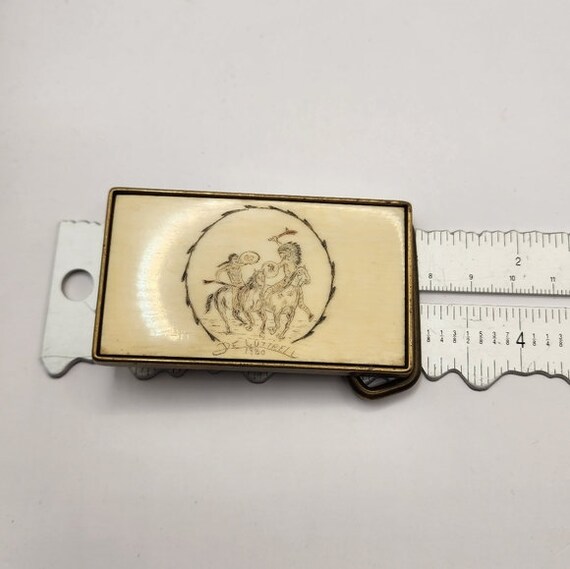 1980 Western Native American Scene Etched Bone Belt B… - Gem 1980 Western Native American Scene Etched Bone Belt B… - Gem