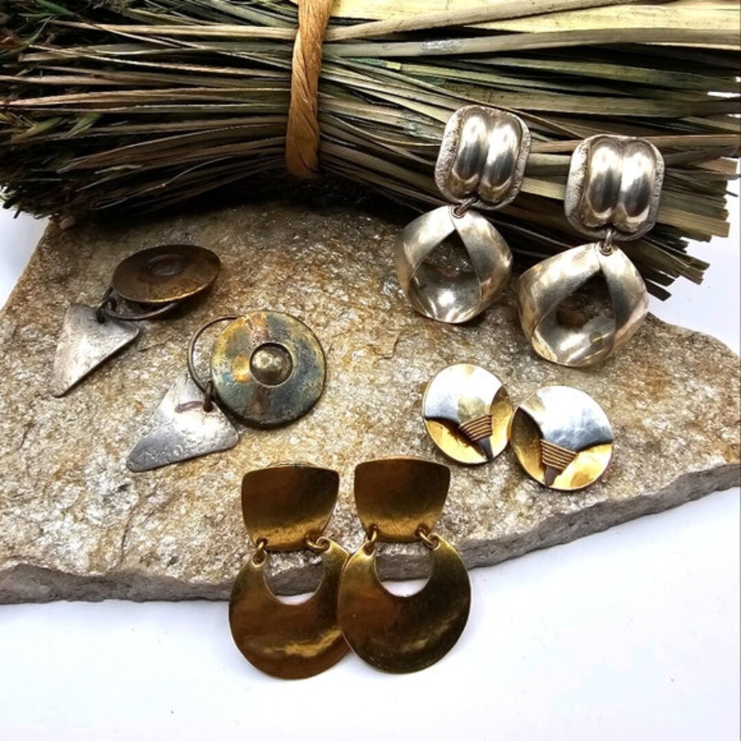 Lot of 4 MB SF Marjorie Baer Modernist Mixed Metal Earrings Clip-on ...