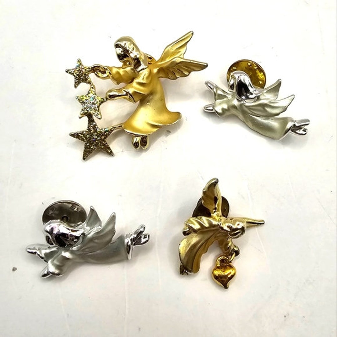 Lot of 4 Giusti GIGI Angelica Guardian Angel Lapel Pins Silver Gold ...