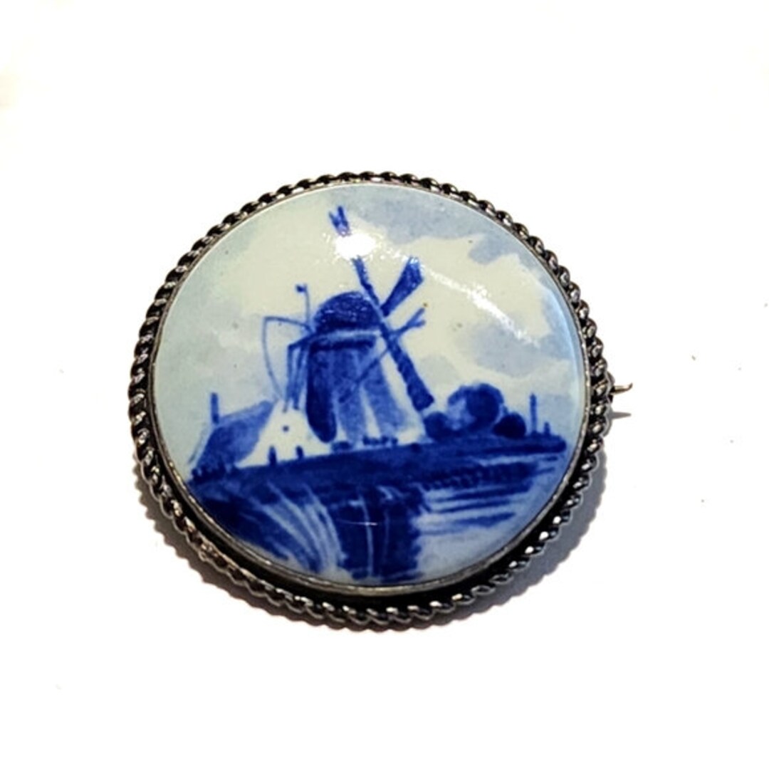 50's Rare Holland Windmill Porcelain Lapel Pin Hand Painted Souvenir ...