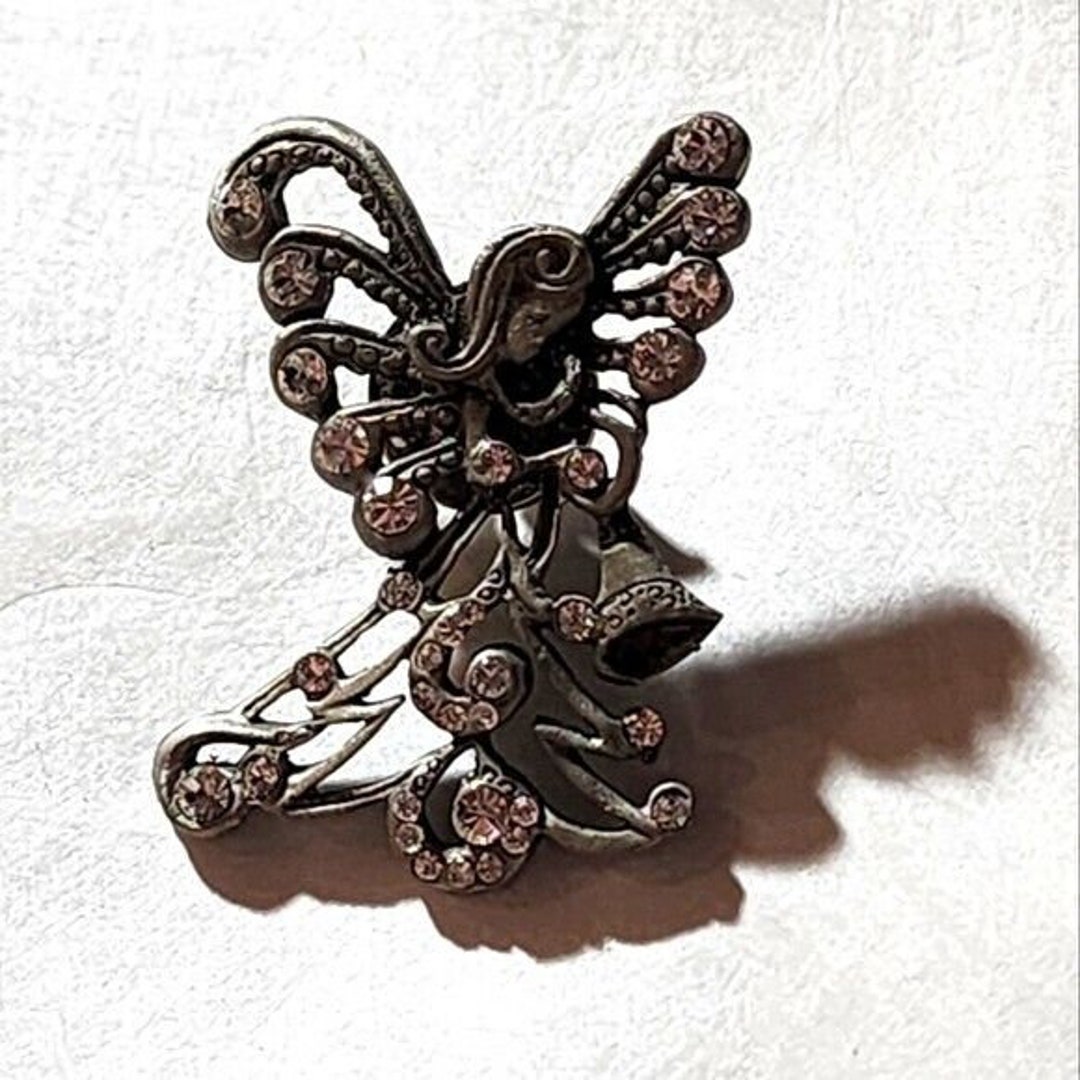 Rhinestone Pewter Angel Lapel Pin Holiday Brooch Pinback Costume ...