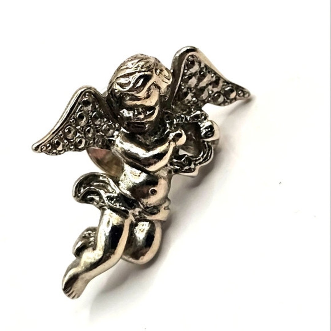 Signed 1984 Avon Cherub Scatter Pin Silver Tone Pinback Button Brooch ...