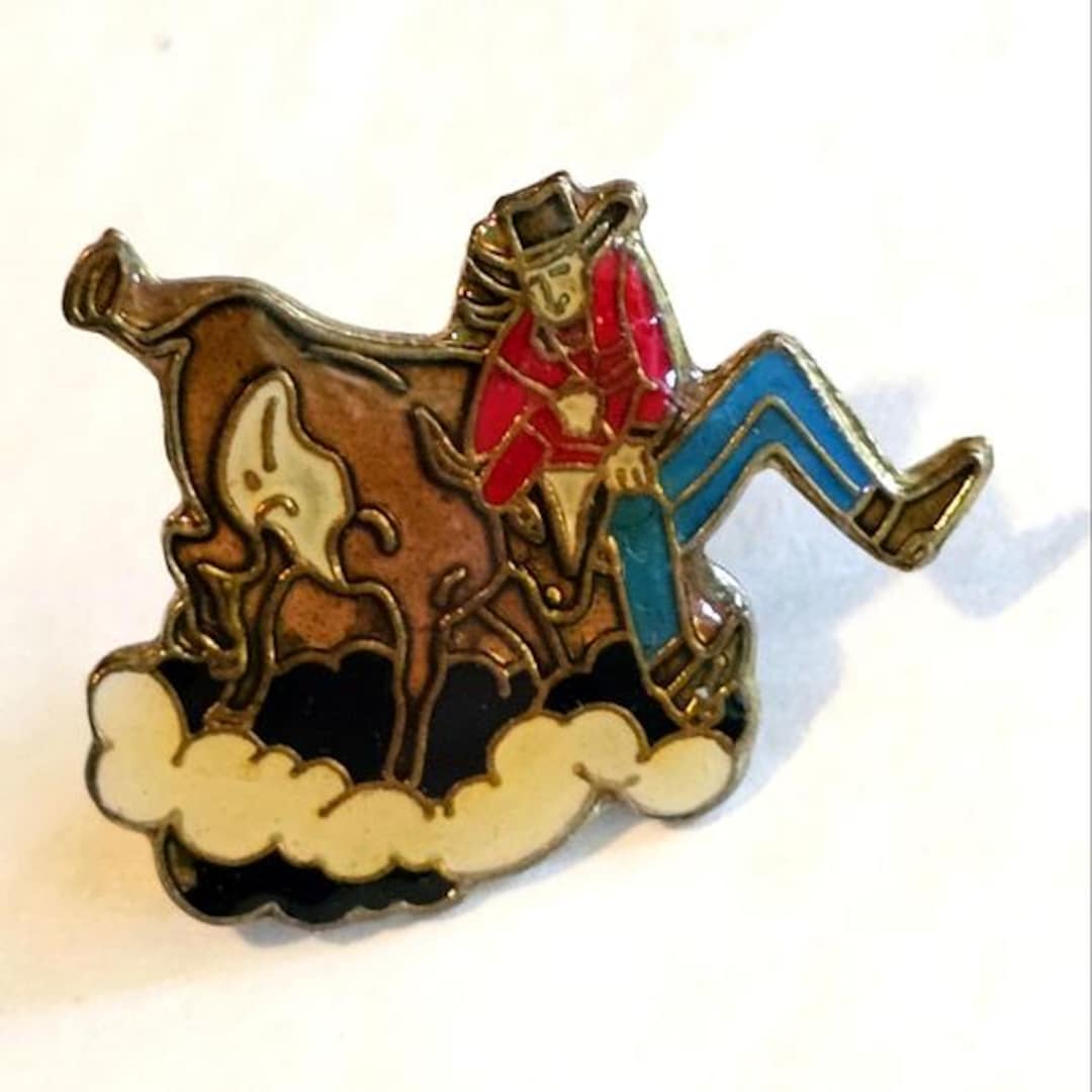 70's Steer Wrestling Lapel Pin Rodeo Souvenir Cowboy Western Pinback ...