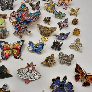 Lot of 52 Butterfly Lapel Pins Rhinestone Signed Enamel Gold Silver ...