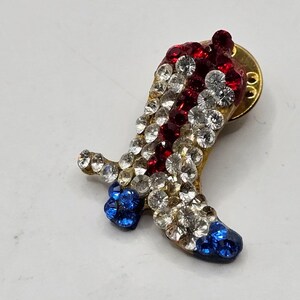 80's Rhinestone Cowboy Boot Lapel Pin Rodeo Cowgirl USA Metal Pinback ...