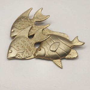 Designer Signed Rare 90's Mystique Fish Lapel Pin Gold Tone 3 Fish ...