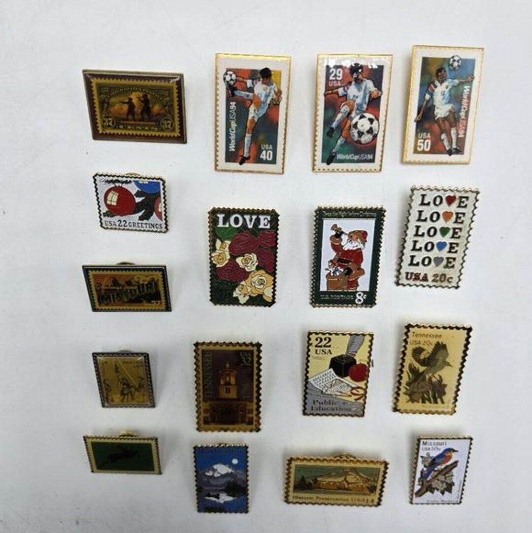 Lot of 17 USPS Postage Stamp Collectable Lapel Pins States 9-11 Love ...