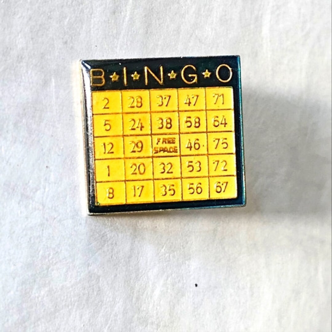 80's Bingo Card Lapel Pin Bingo Hall Souvenir Gold Tone Brooch Pinback ...