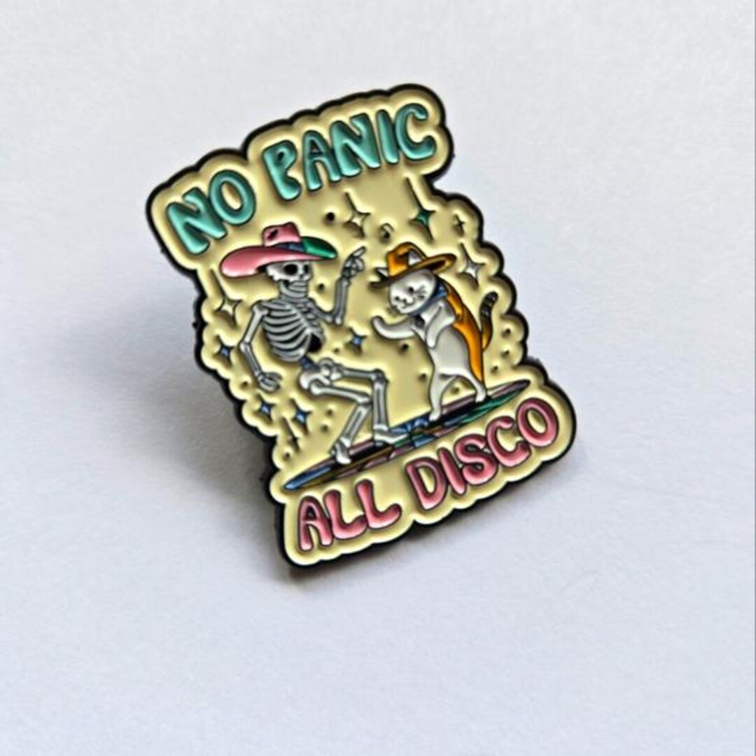 Modern No Panic All Disco Lapel Pin Dancing Cowboy Skull Cat Funny ...