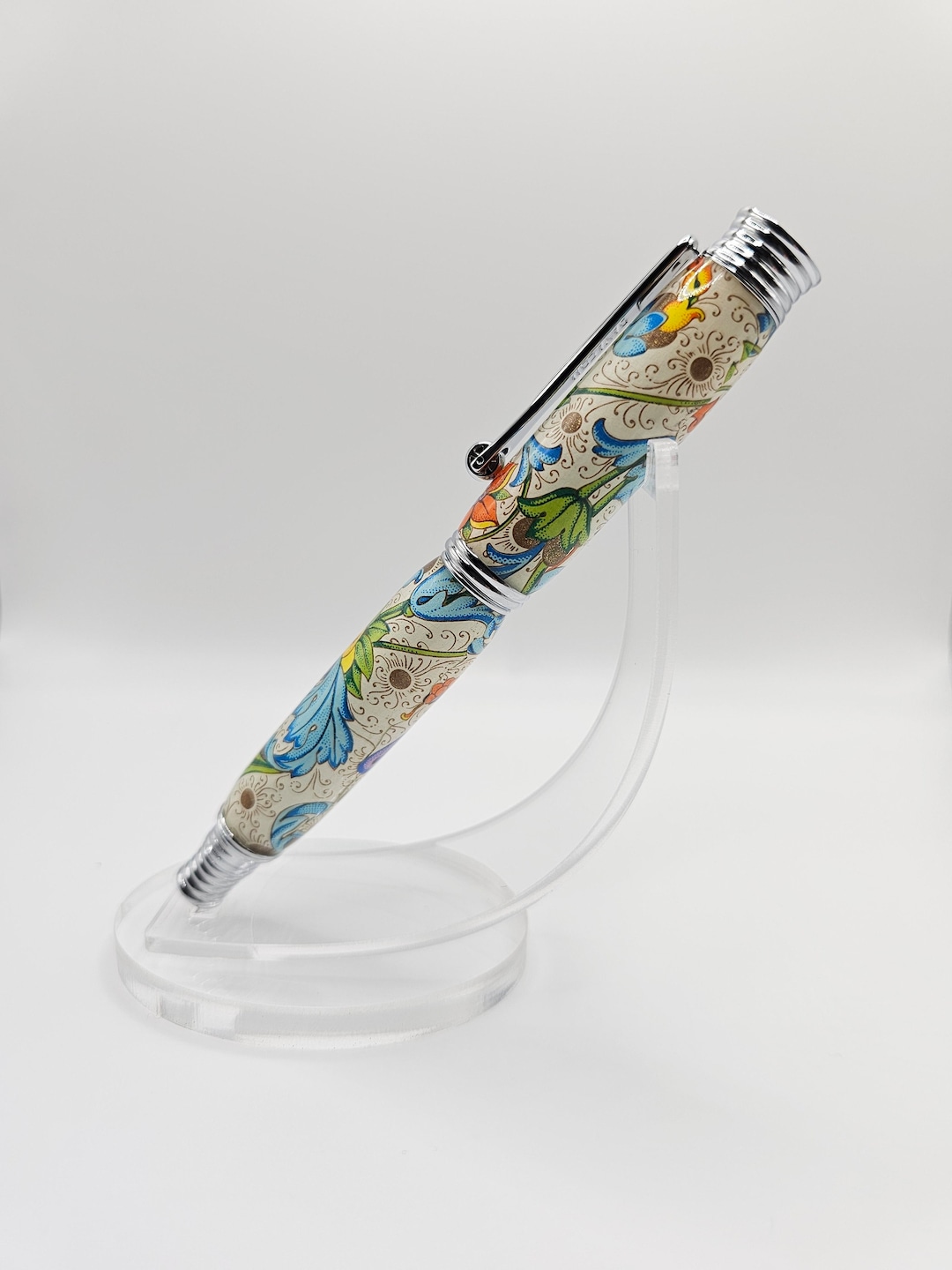 Jr. Morgan Rollerball Pen Made With Italian Paper Art Shown in Chrome ...