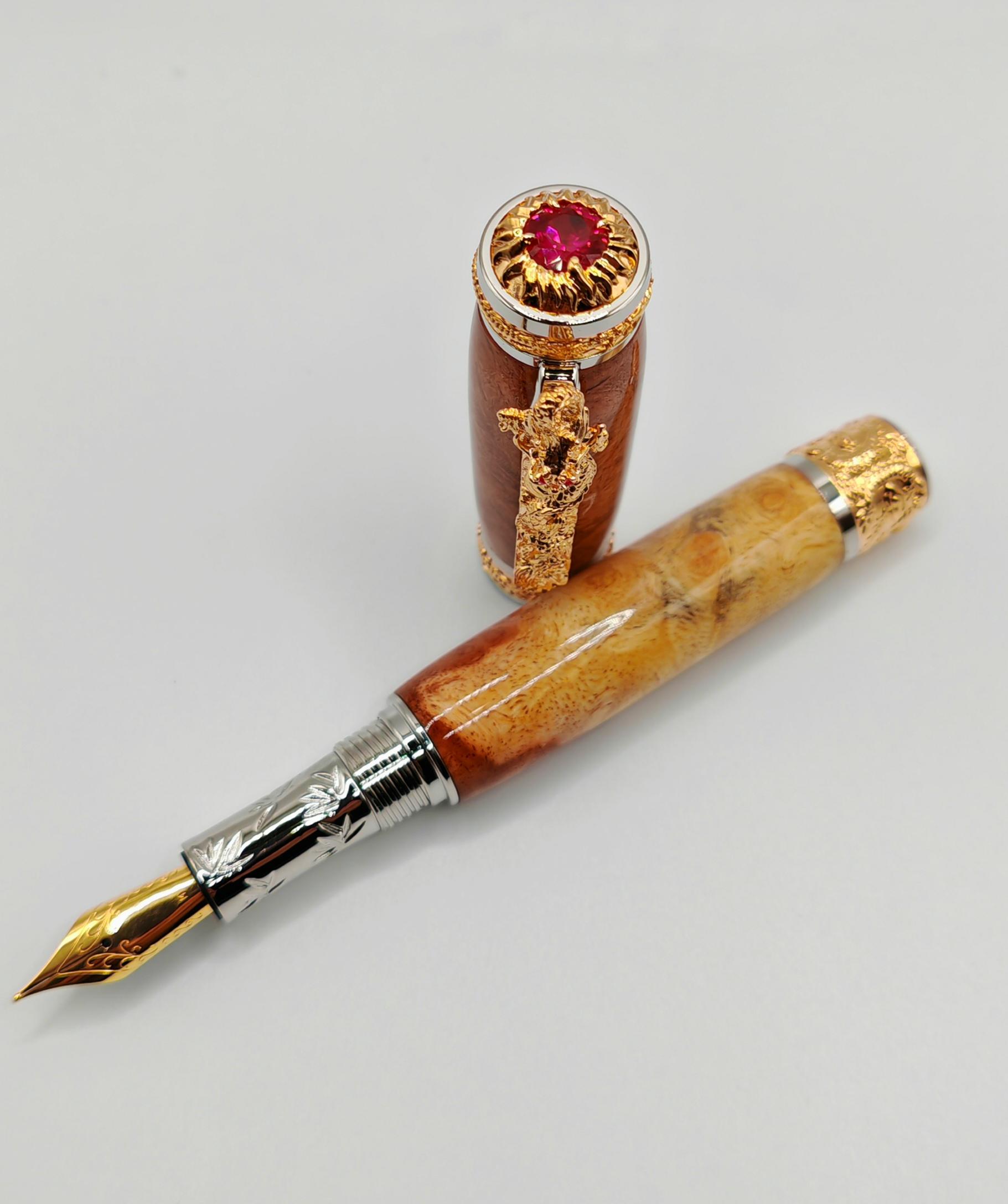 Oriental Dragon Fountain Pen Shown in 22kt Gold and Padellium Made With ...
