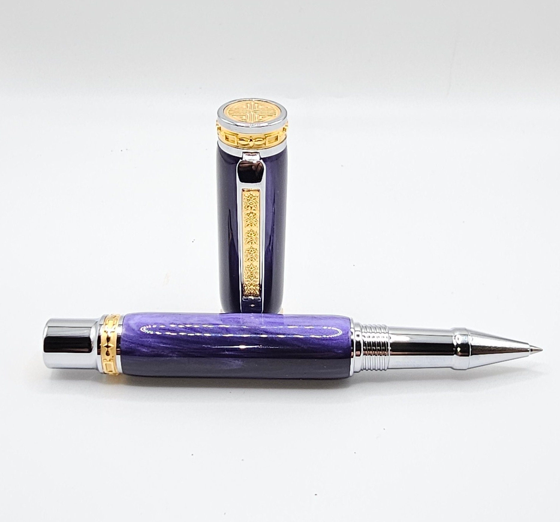 Emperor Rollerball Pen Shown in Chrome & 22KT Gold - Etsy