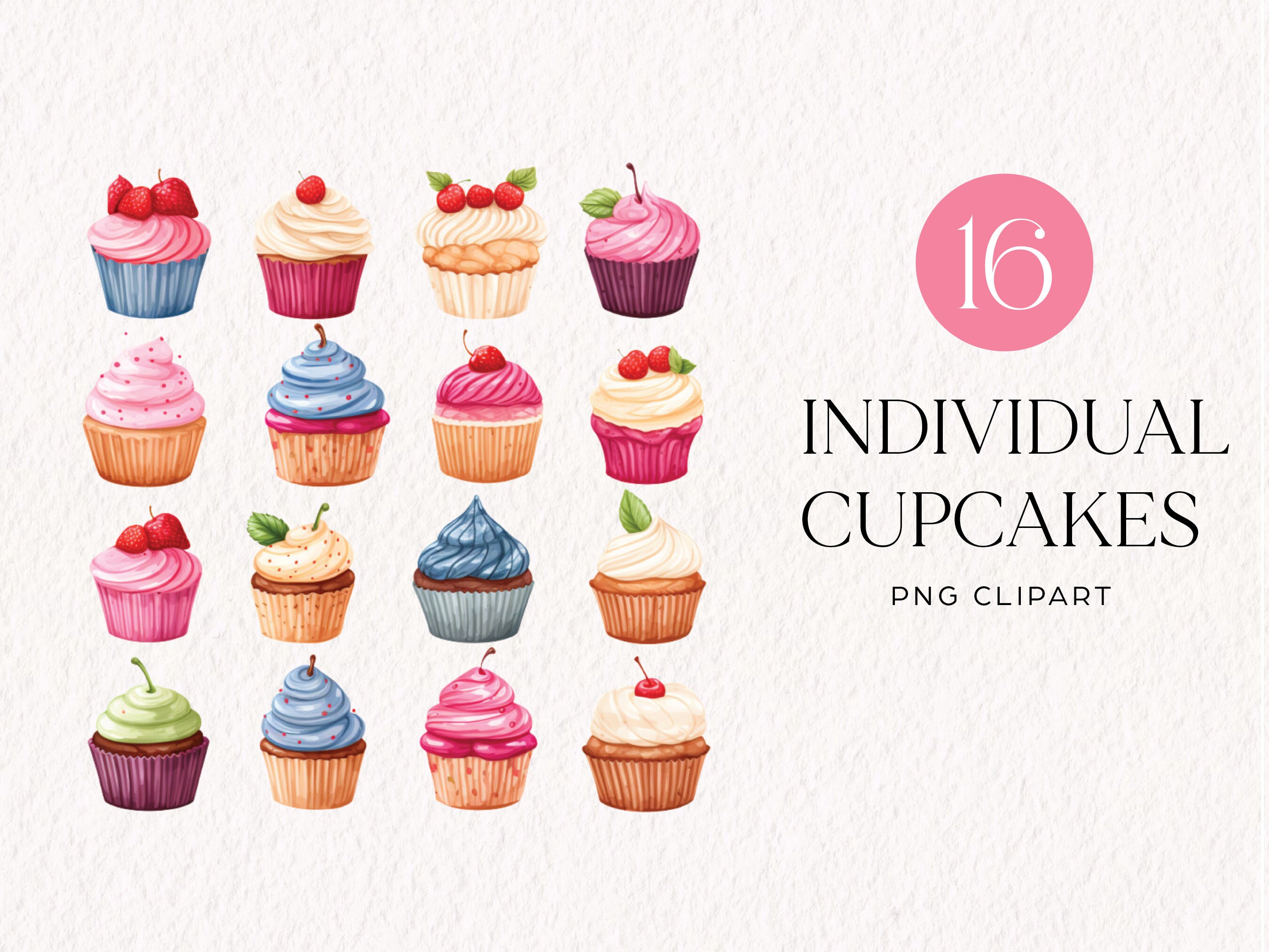 Cupcake Clipart - Commercial Use - Watercolor Cupcake Clipart - Cupcake ...