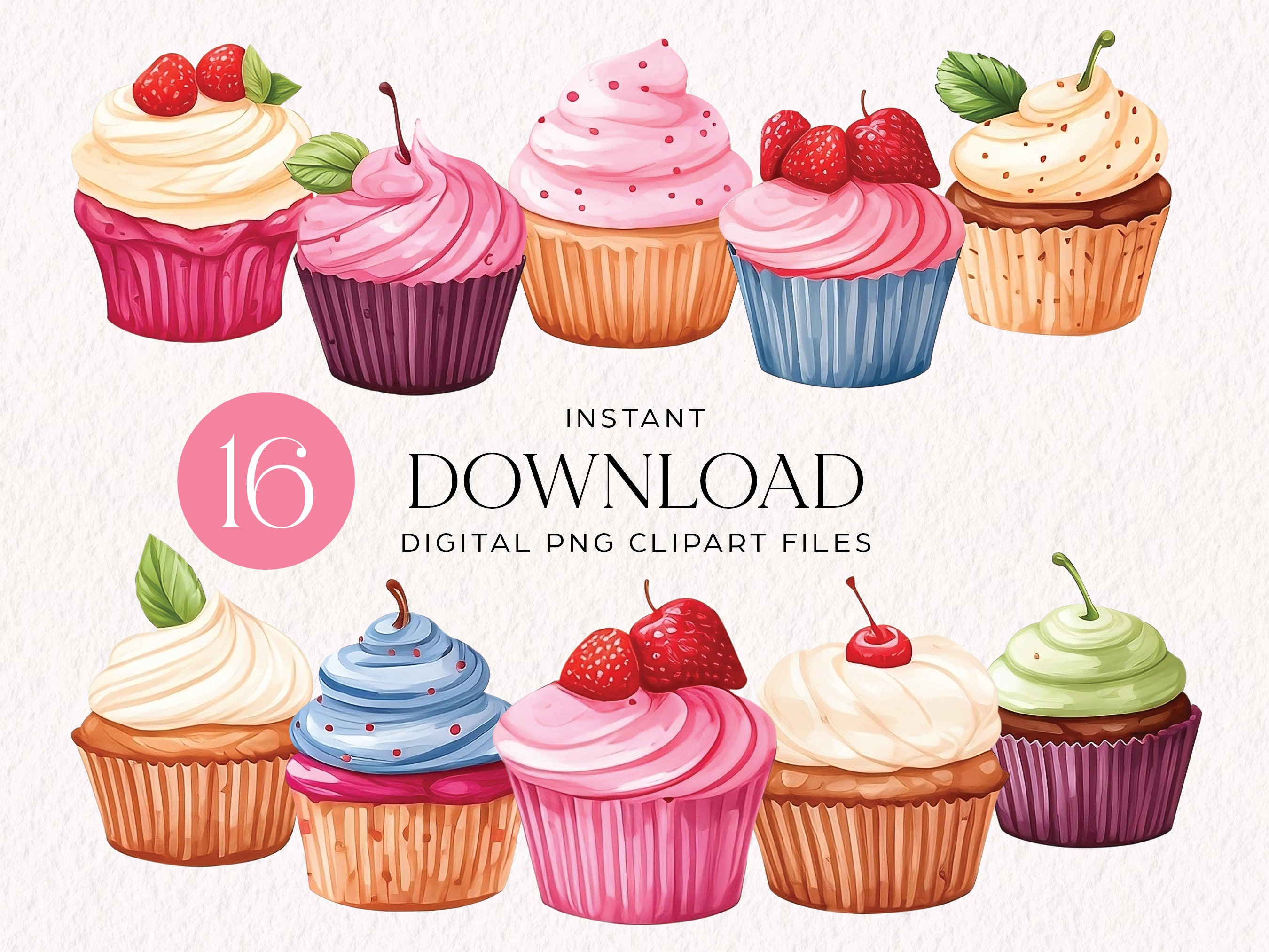 Cupcake Clipart - Commercial Use - Watercolor Cupcake Clipart - Cupcake ...