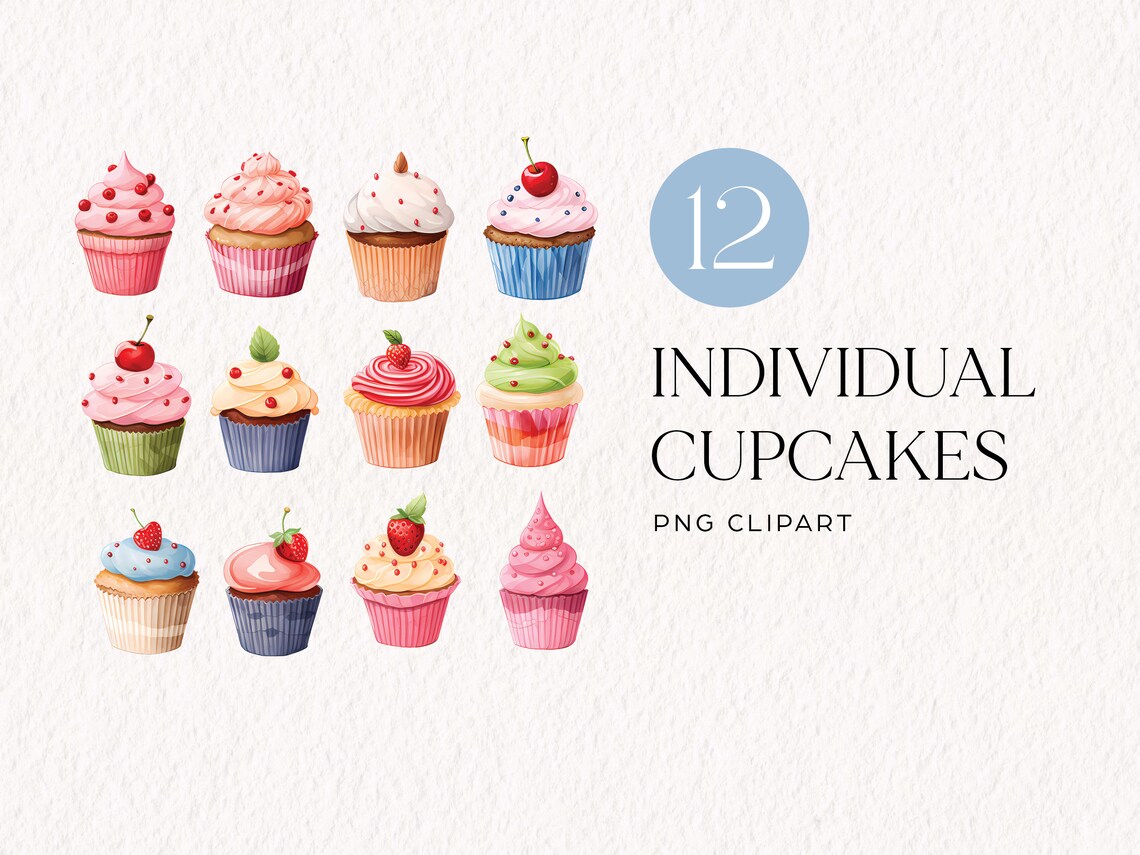 12 Cupcake Clipart - Commercial Use - Watercolor Cupcake Clipart ...