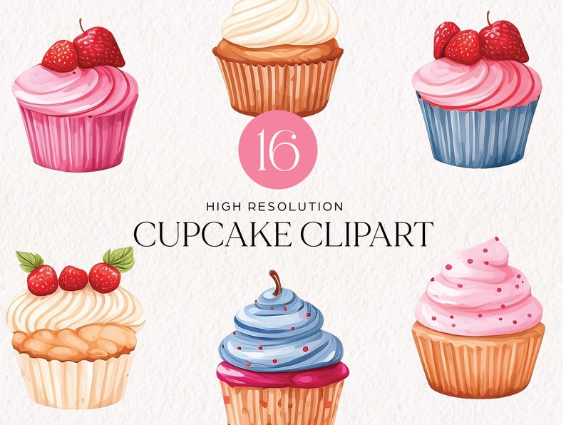 Cupcake Clipart - Commercial Use - Watercolor Cupcake Clipart - Cupcake ...