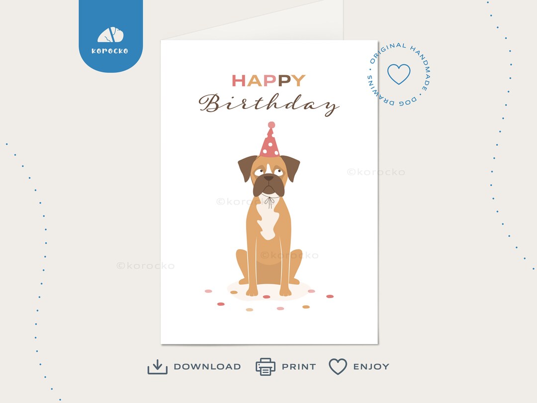 Printable Boxer Birthday Card INSTANT DOWNLOAD, Boxer Greeting Card ...