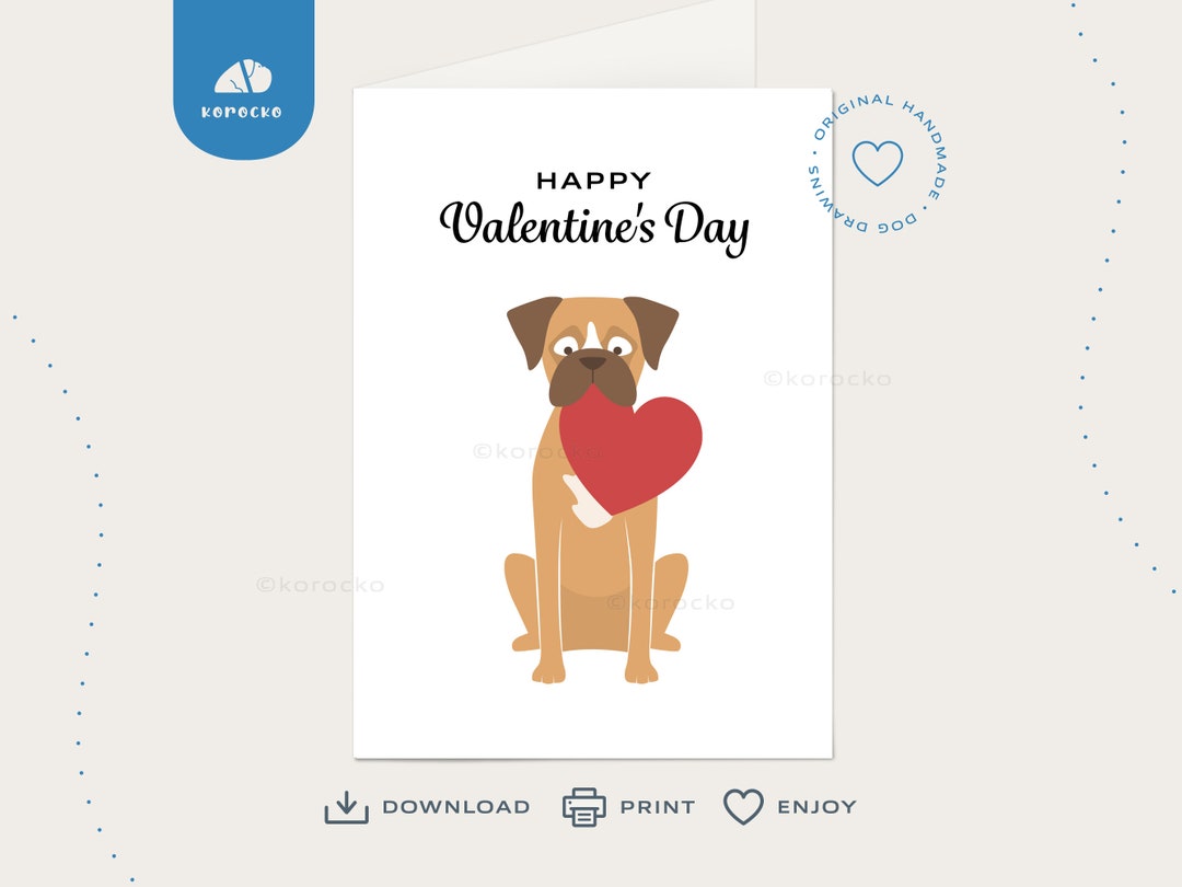 Printable Boxer Valentine's Day Card, INSTANT DOWNLOAD, Boxer Dog Love ...