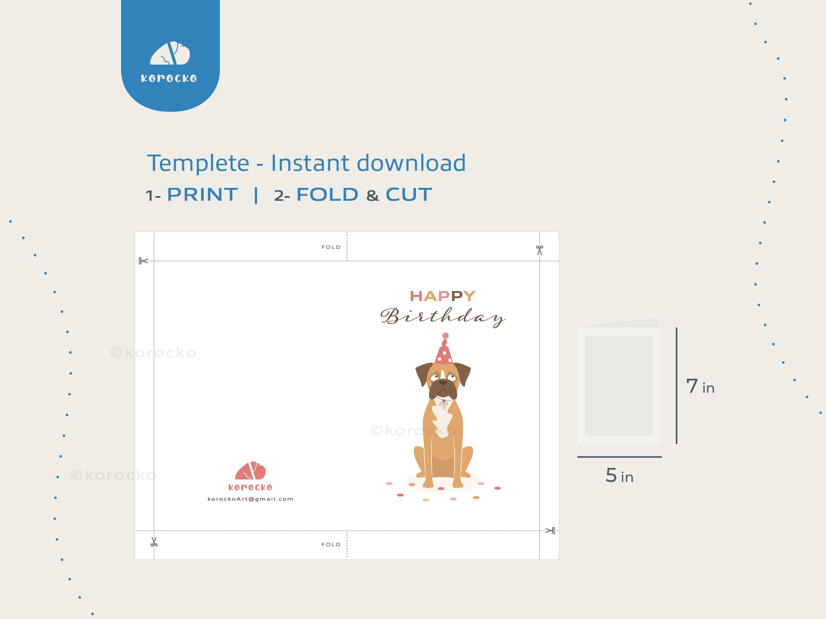 Printable Boxer Birthday Card INSTANT DOWNLOAD, Boxer Greeting Card ...