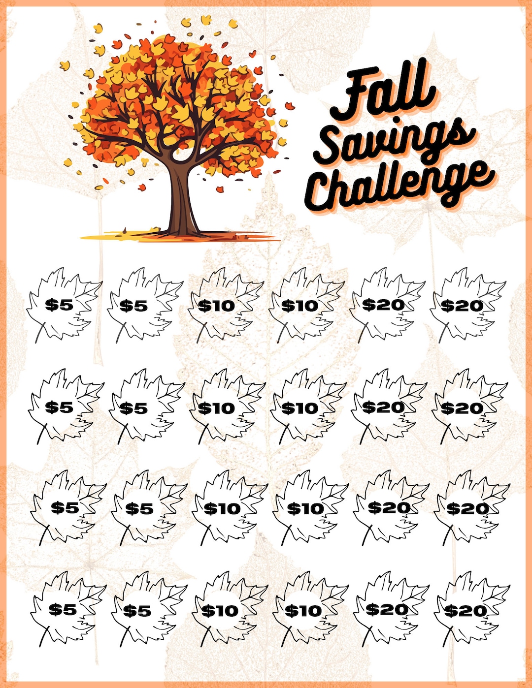 Fall Savings Challenge Bundle: 6 PDF Coloring Pages (digital Download ...