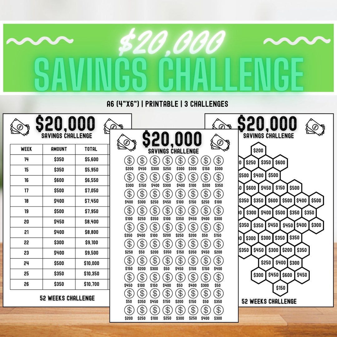 20000 Challenge 20k Savings Challenge 52 Weeks Savings House Savings ...