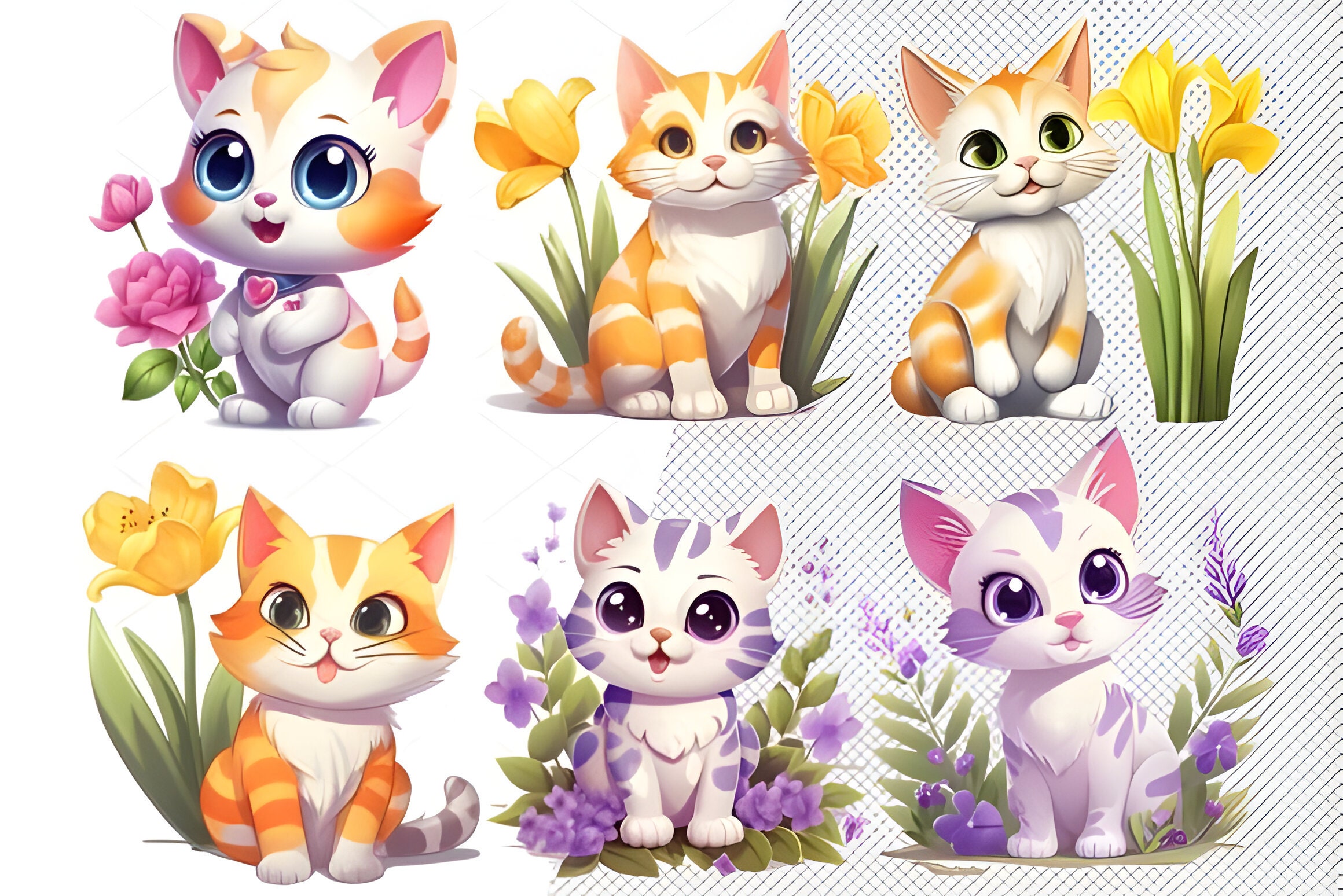 Cute Cats SVG Clipart Cats Flowers Clipart Set Cute Kitties - Etsy