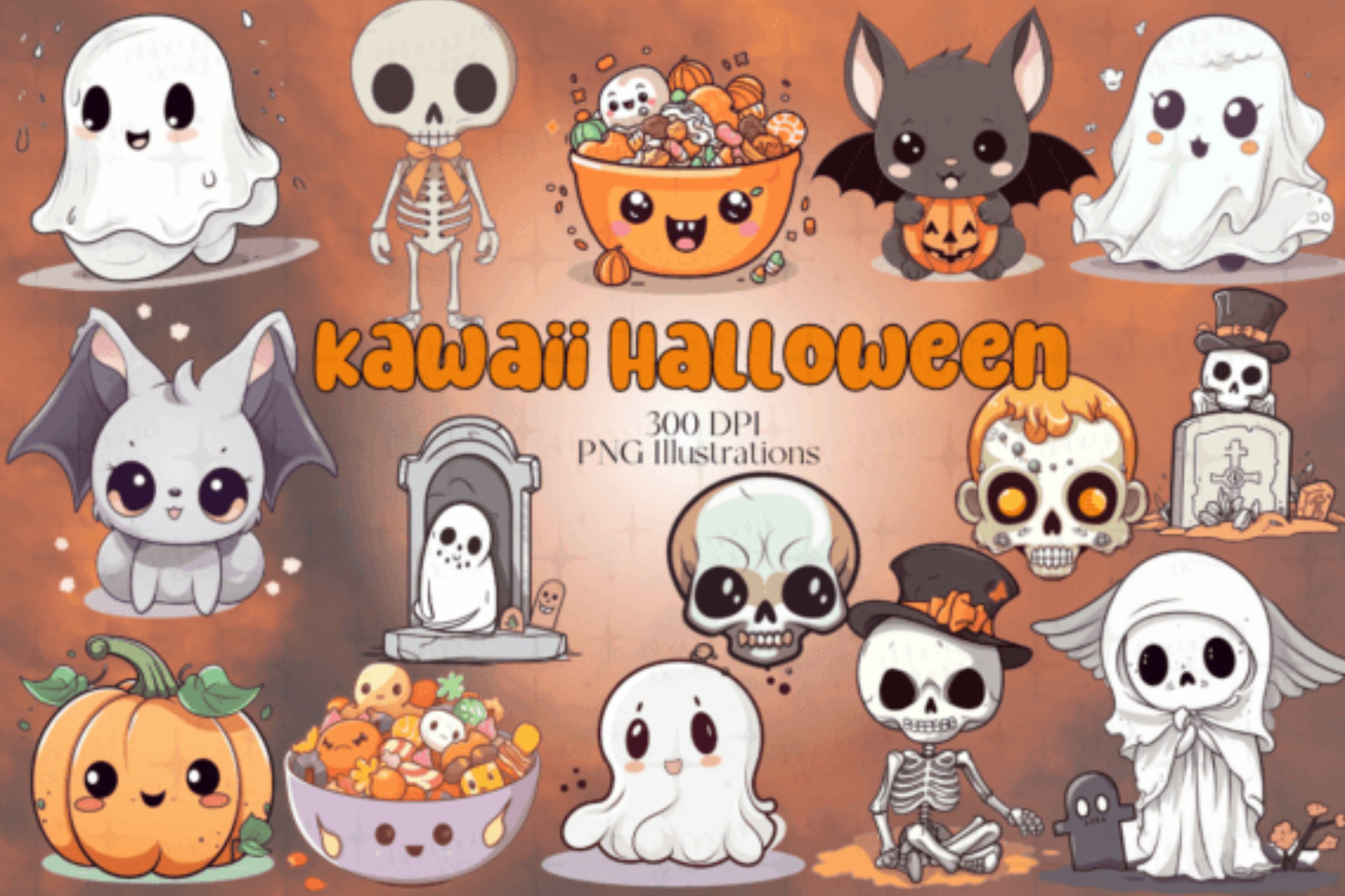 Kawaii Halloween Clipart Png Halloween Clipart Kawaii Pumpkin - Etsy