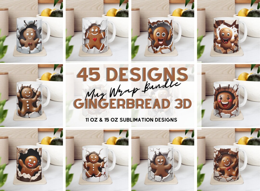 3D Gingerbread Man Mug Wrap Sublimation Christmas PNG Xmas Mug Wrap ...