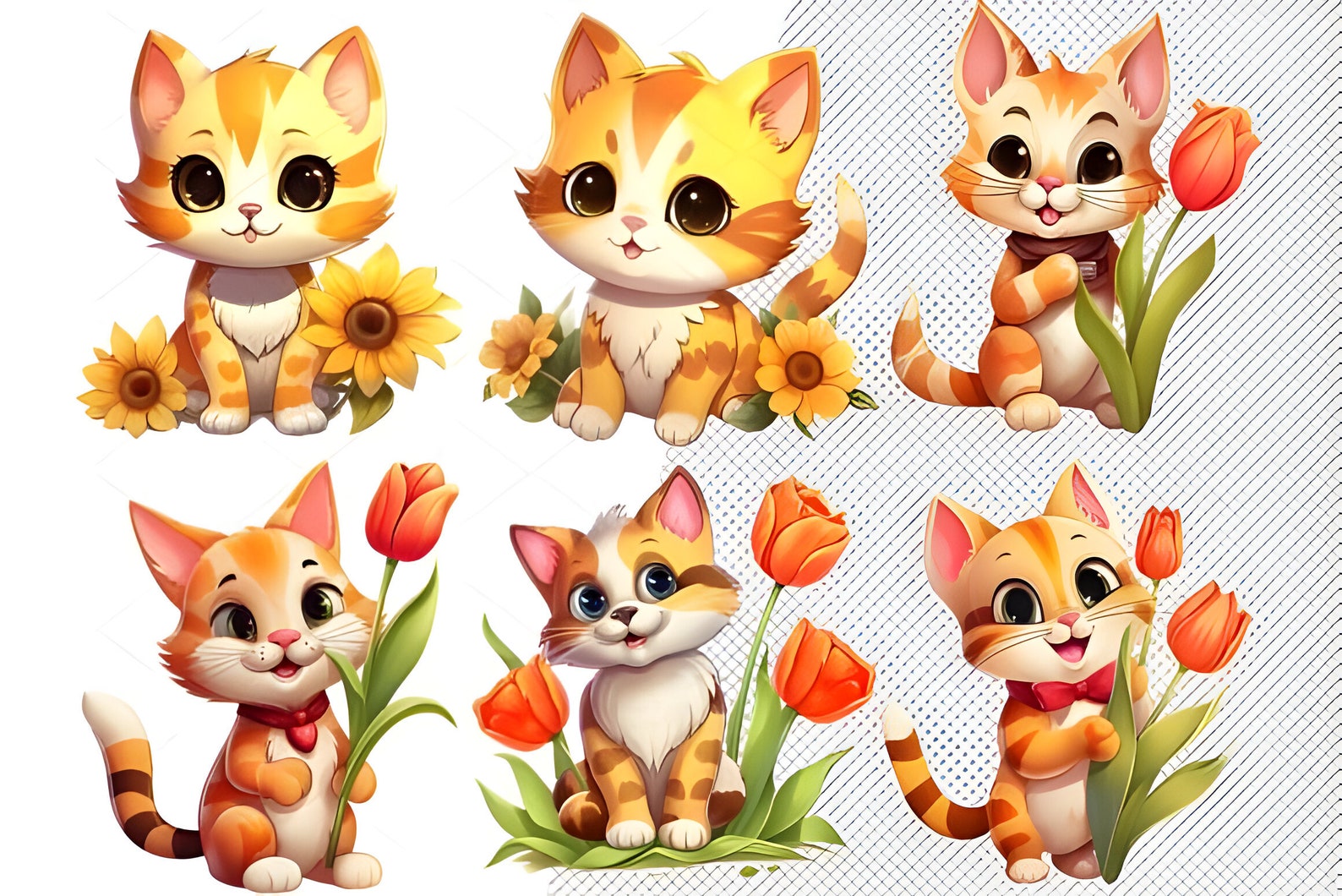 Cute Cats SVG Clipart Cats Flowers Clipart Set Cute Kitties - Etsy