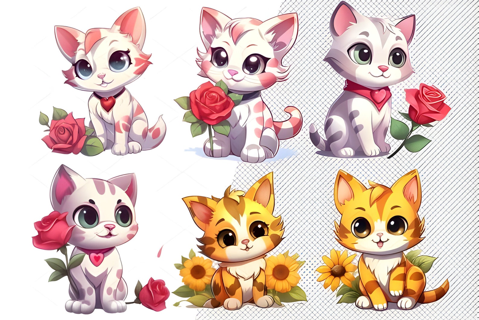 Cute Cats SVG Clipart Cats Flowers Clipart Set Cute Kitties - Etsy