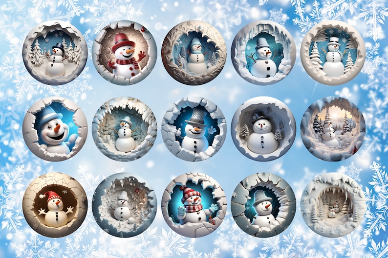 3D Snowman Christmas Ornament PNG Bundle Sublimation 3D Break Through ...
