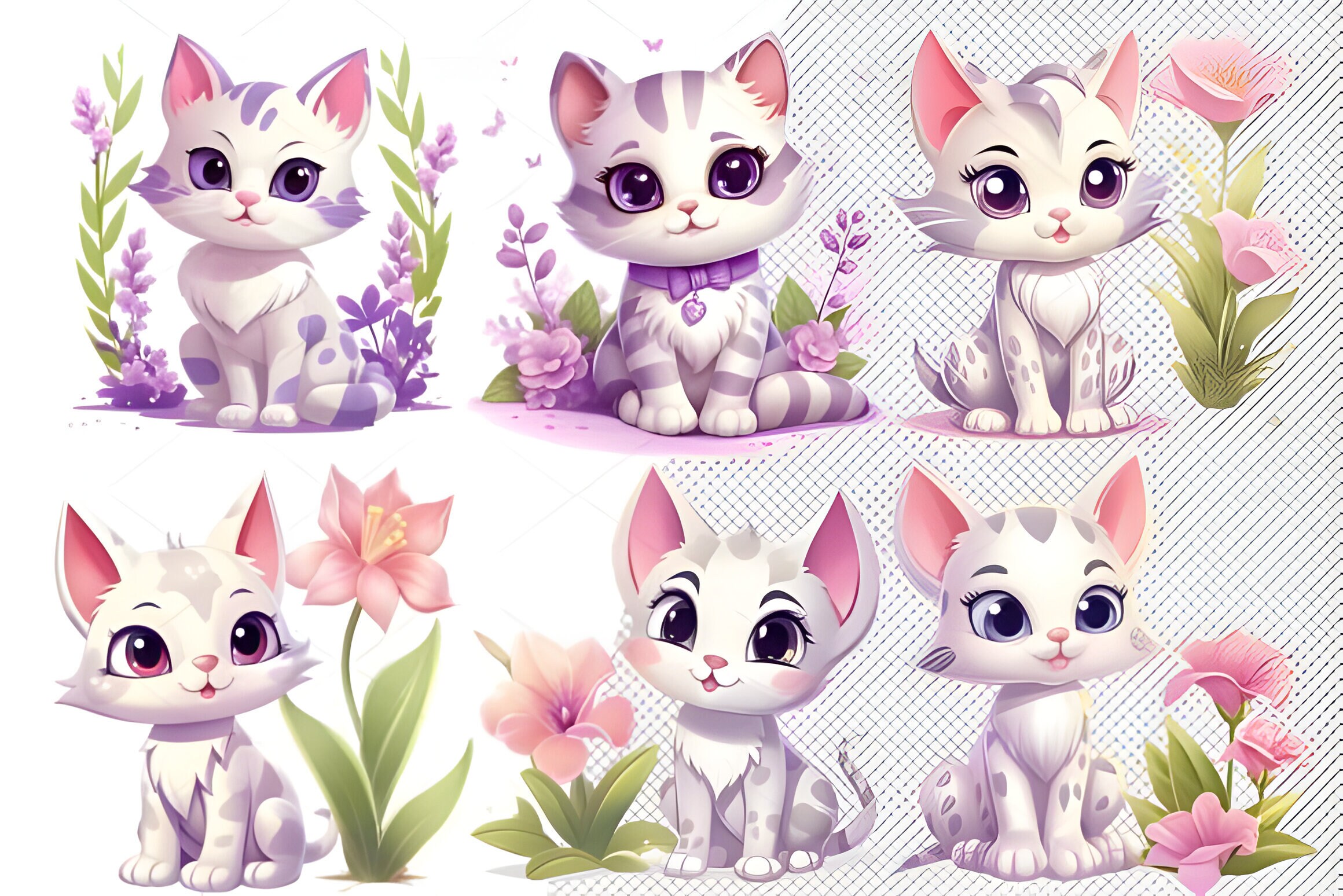 Cute Cats SVG Clipart Cats Flowers Clipart Set Cute Kitties - Etsy
