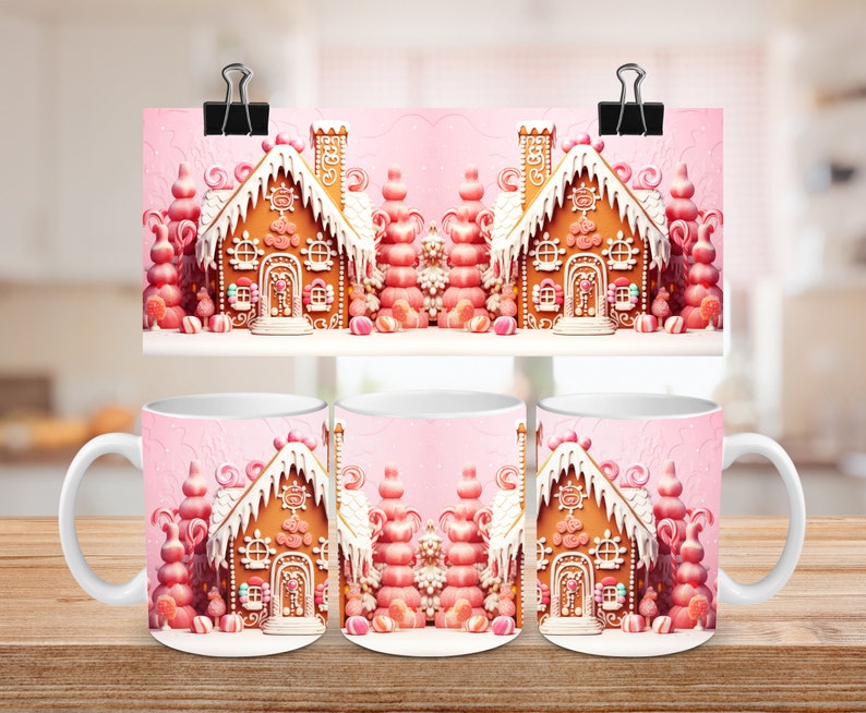 Pink Gingerbread House Mug Wrap: 3D Christmas Design (digital Download ...