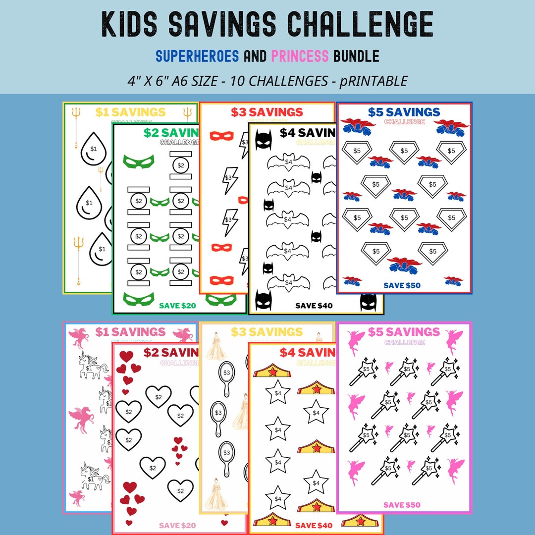 Superhero Savings Challenge for Kids Savings Challenge Princess Savings ...