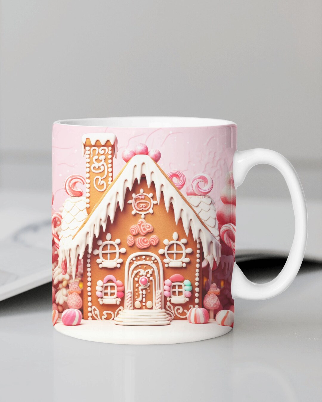 Pink Gingerbread House Mug Wrap: 3D Christmas Design (digital Download ...