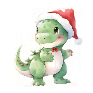 Christmas Dinosaur Watercolor Clipart: Holiday Dino PNG (digital ...
