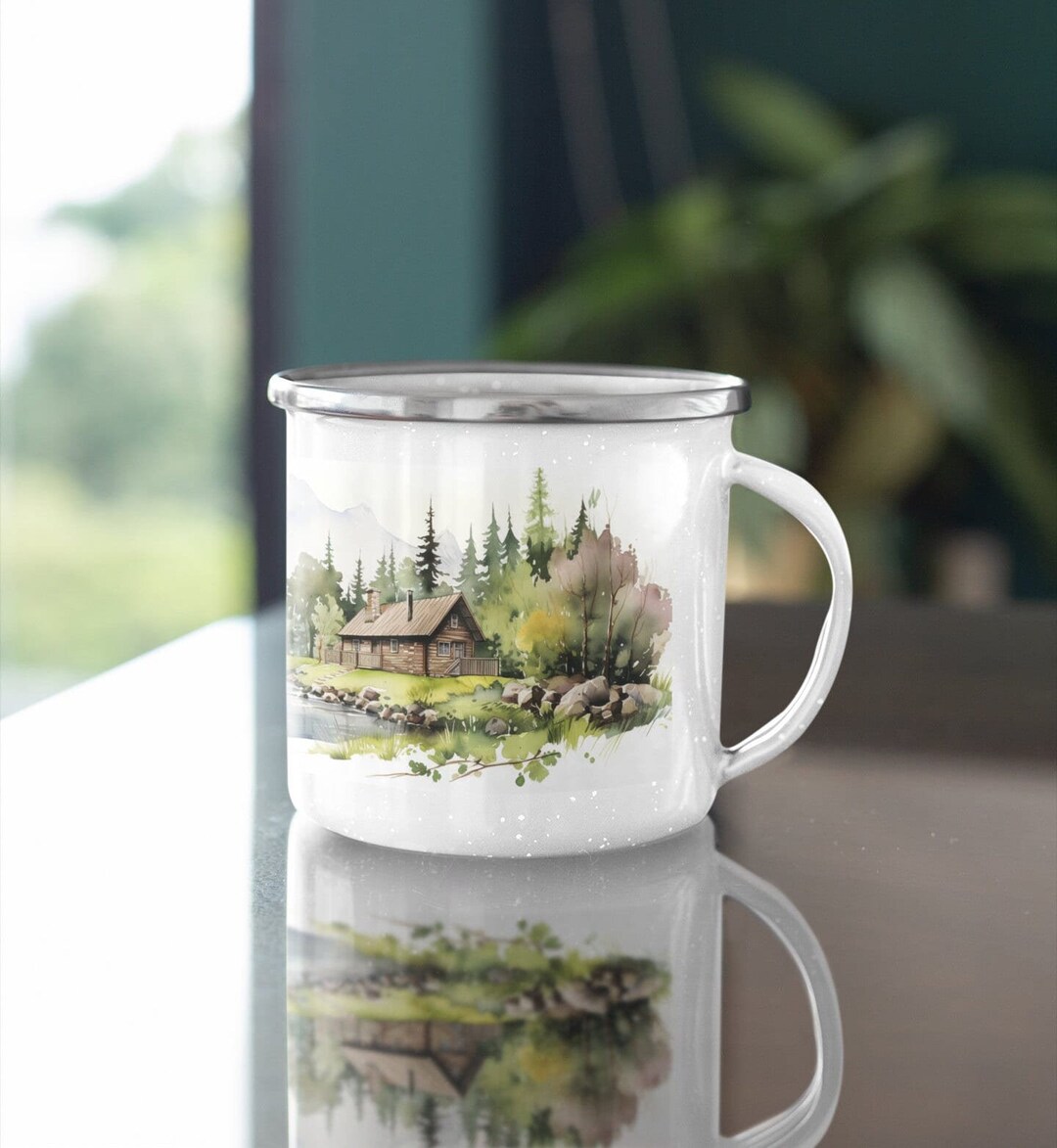 Cabin Camping Mug Enamel Mug Cabin Mug Outdoors Gift Campfire Mugs Camp ...