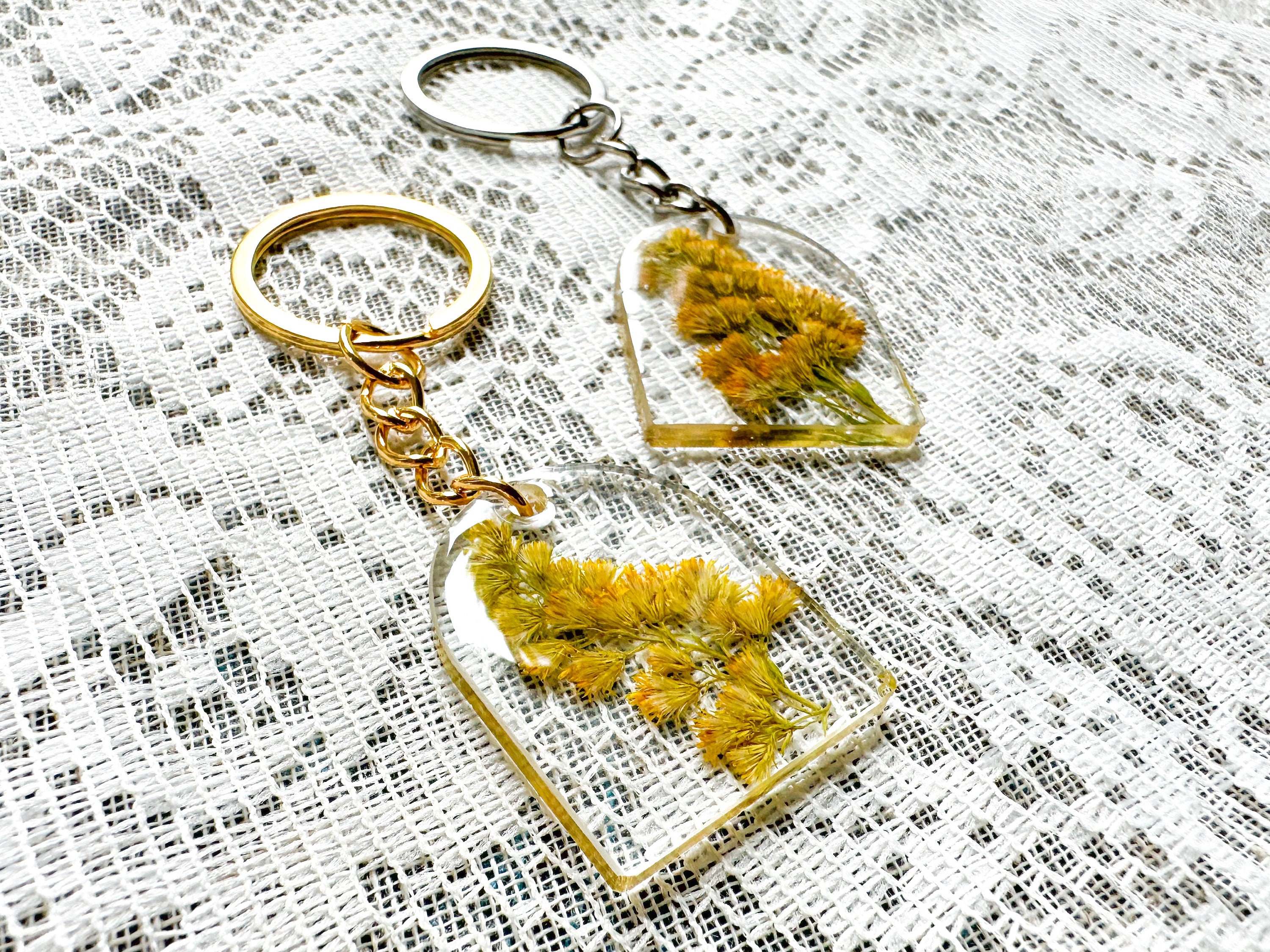 Pressed Yellow Wildflower Goldenrod Resin Metal Keychains Goldenrod ...