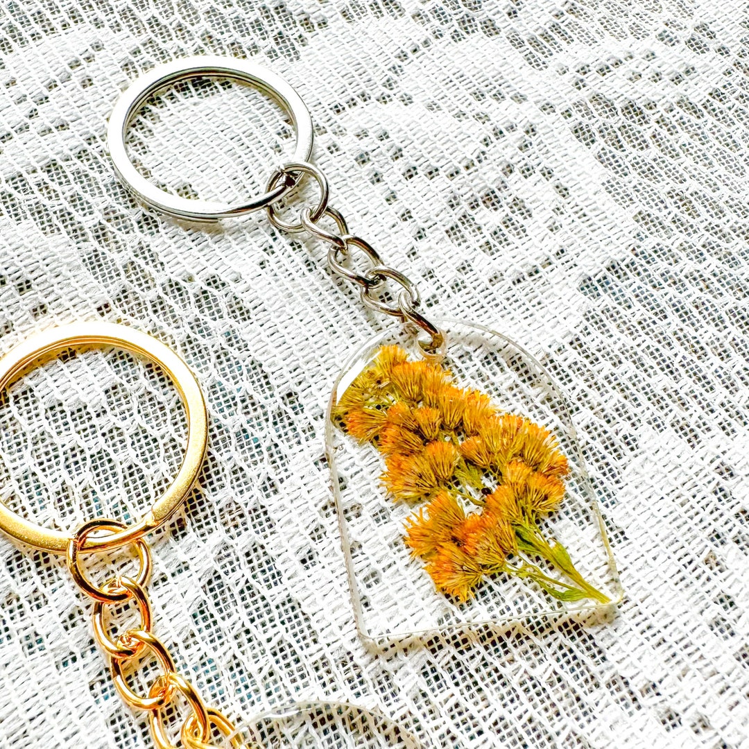 Pressed Yellow Wildflower Goldenrod Resin Metal Keychains Goldenrod ...
