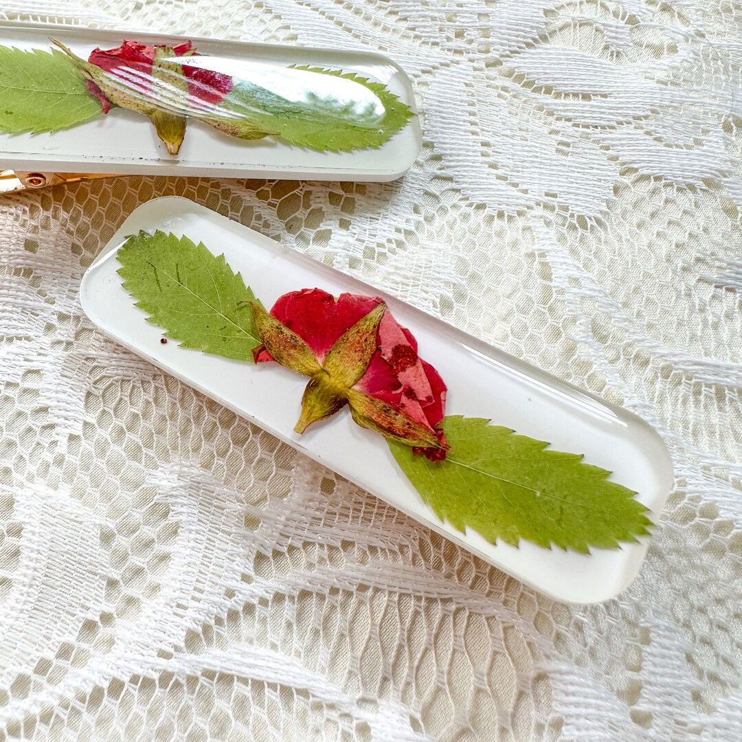 Pressed Rose Bud Resin Metal Hair Clips for Women, Available in ...