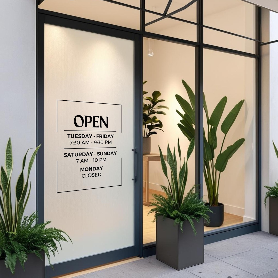 Business Hours Sign - Custom Vinyl Decal for Windows and Doors | Storefront and Office Hours ...