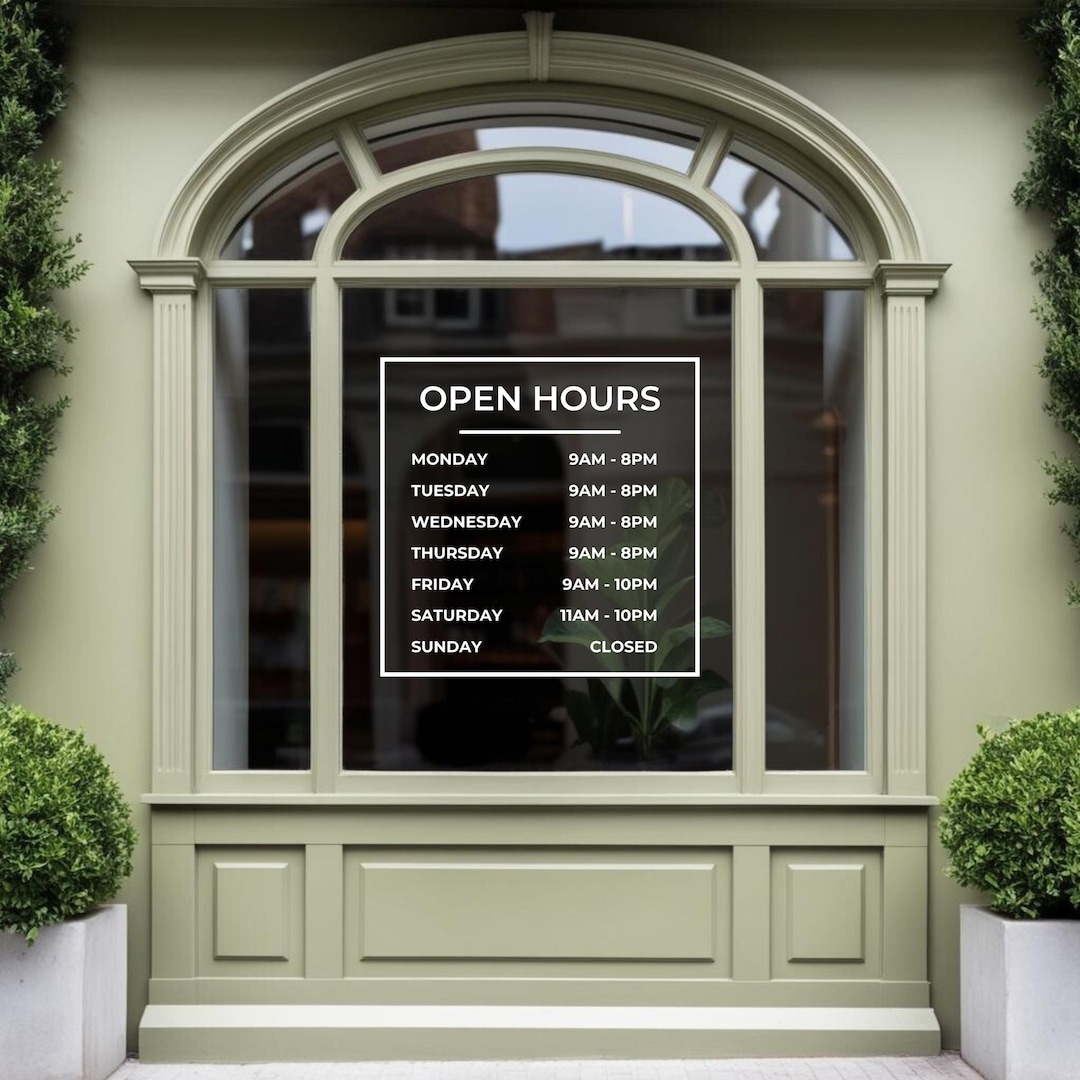 Custom Business Hours Sign Decal Storefront Window Vinyl Personalized ...