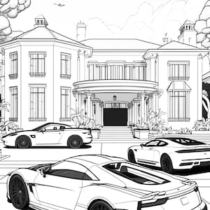Luxury Cars Coloring Pages: Mansion Scenes (digital Download) - Etsy