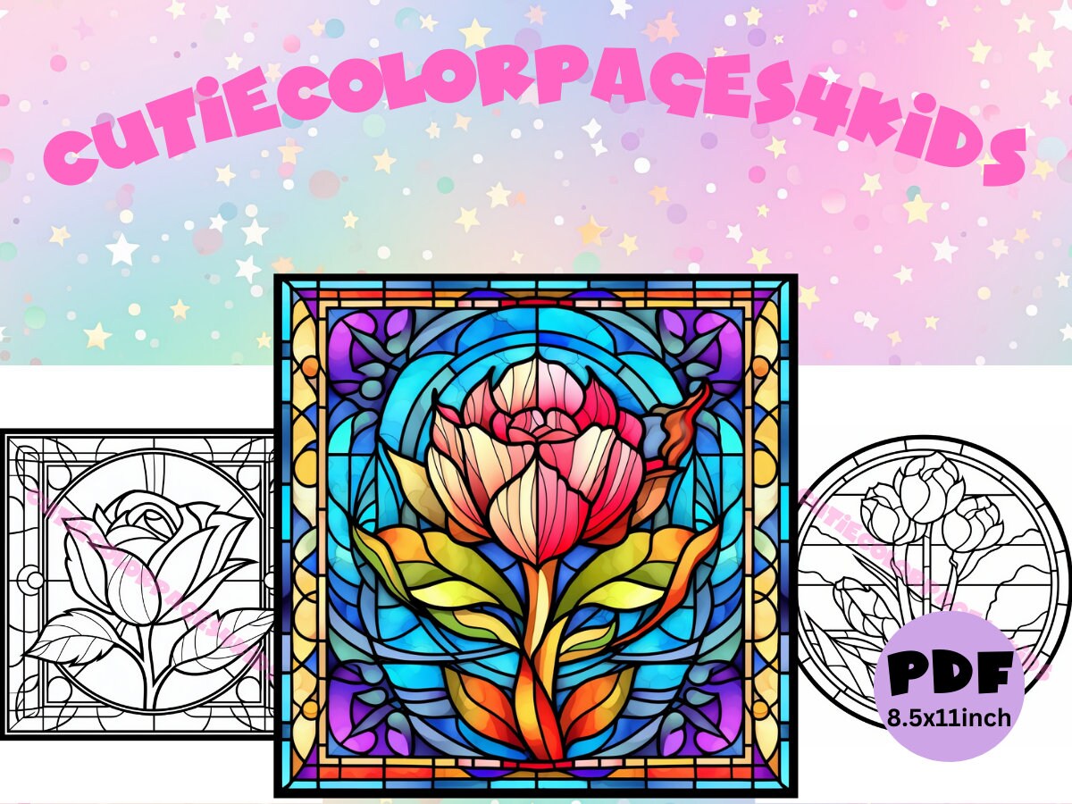 50 Stained Glass Coloring Pages - Etsy